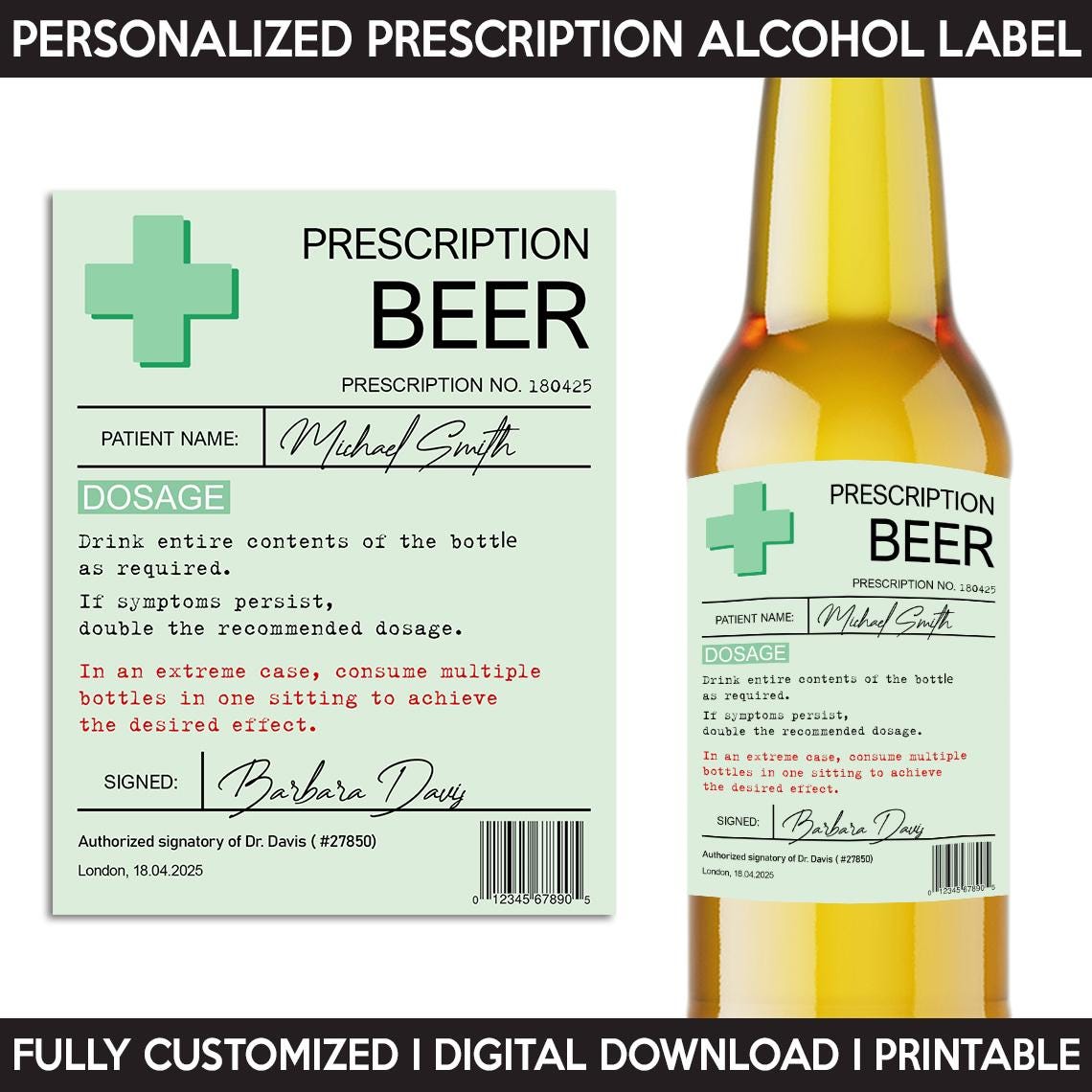 Prescription Label, Custom Alcohol Bottle Label, Personalized Template ...