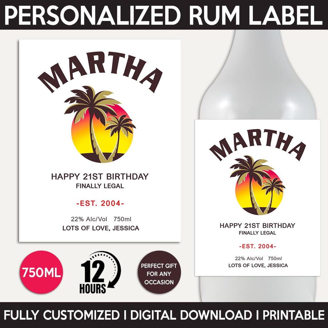 Custom Coconut Rum Label Replica, Personalized and Printable Template ...