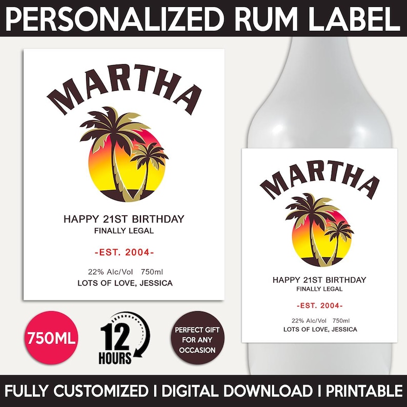 Custom Coconut Rum Label Replica, Personalized and Printable Template ...