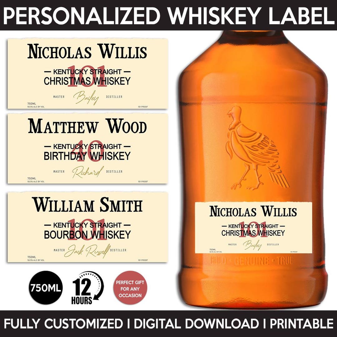 Wild Turkey 101 Label, Custom Bourbon Whiskey Label, Personalized ...