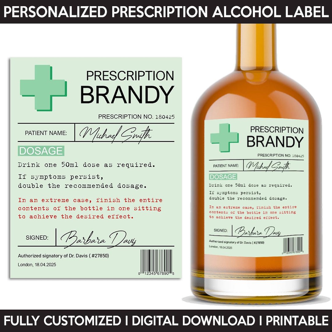 Prescription Label, Custom Alcohol Bottle Label, Personalized Template ...