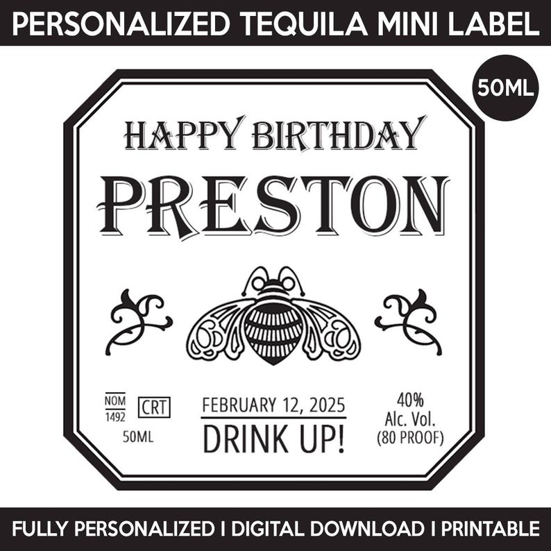 Mini Patrón Tequila Label, Custom Tequila Label, Personalized Template ...