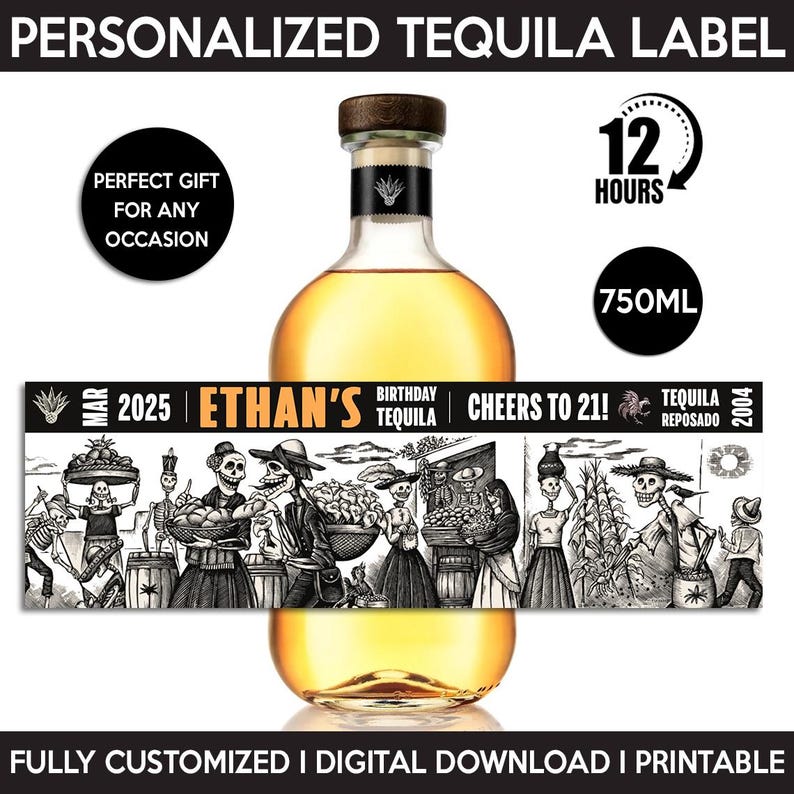 Tequila Label Replica, Custom Tequila Label, Personalized Template ...