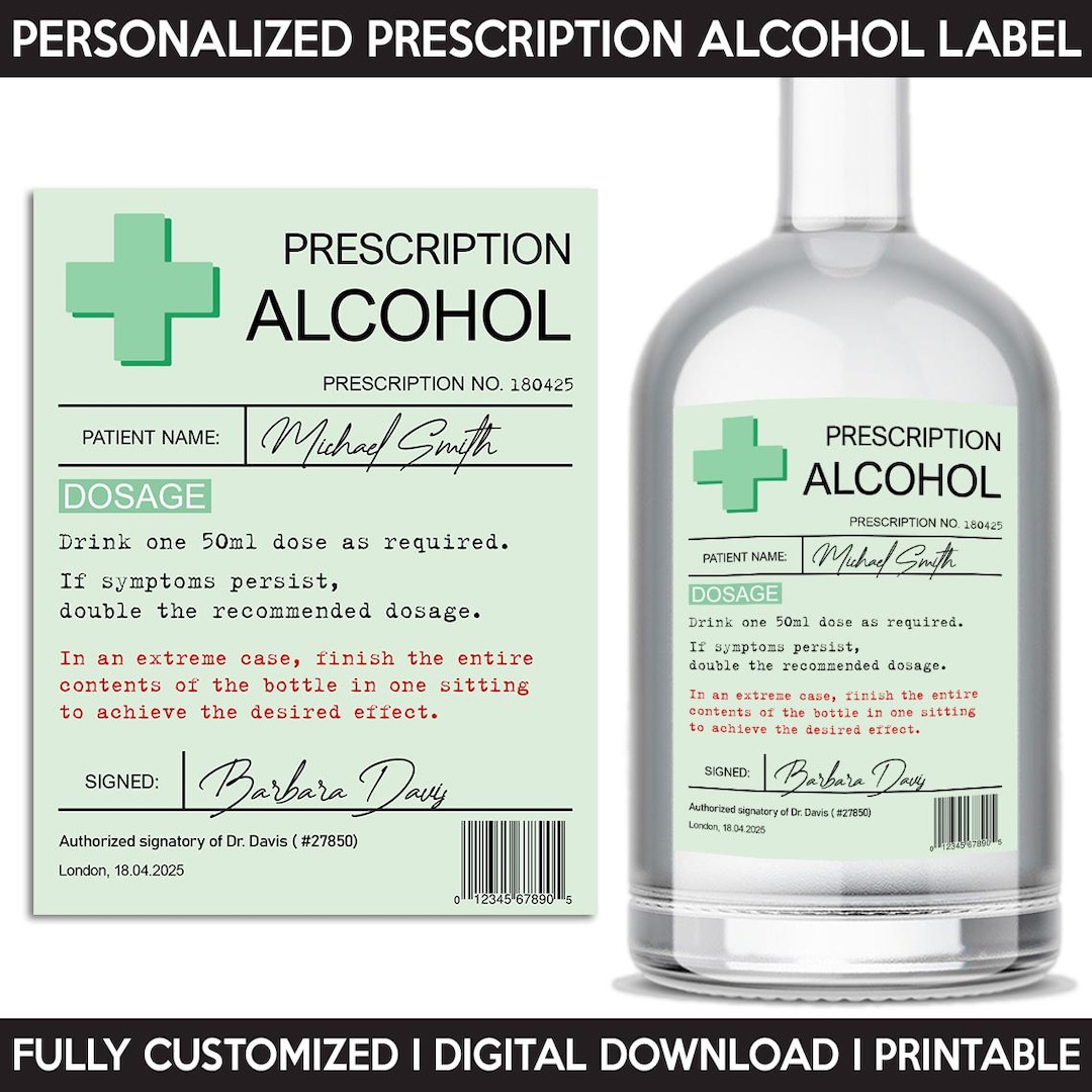 Prescription Label, Custom Alcohol Bottle Label, Personalized Template ...