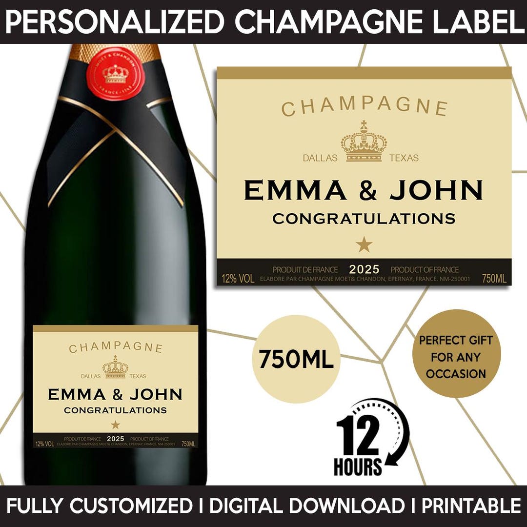 Moët Label, Custom Champagne Label, Personalized Template, Digital ...