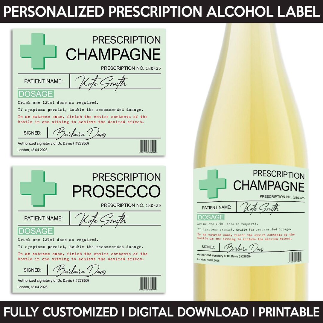 Prescription Label, Custom Alcohol Bottle Label, Personalized Template ...