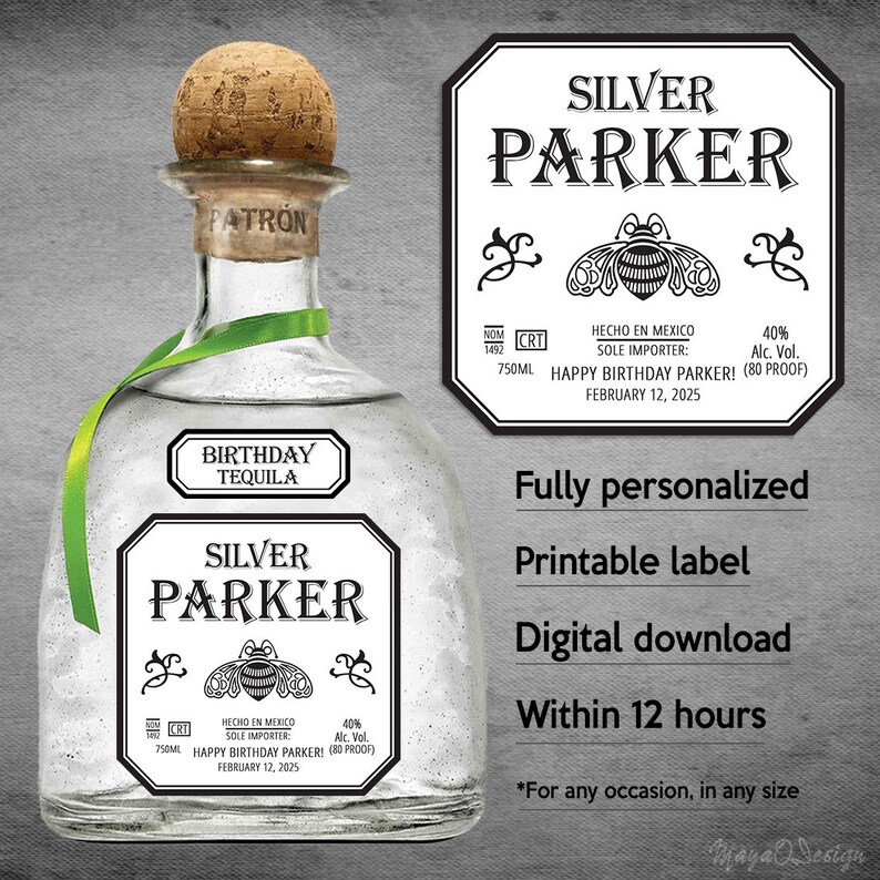 Patrón Tequila Label Replica, Custom Tequila Label, Personalized ...