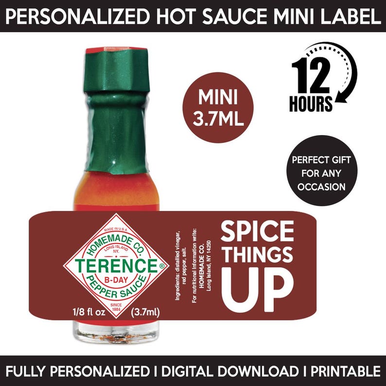 Hot Sauce Mini Label , Custom Sauce Label, Spice up Your Party ...