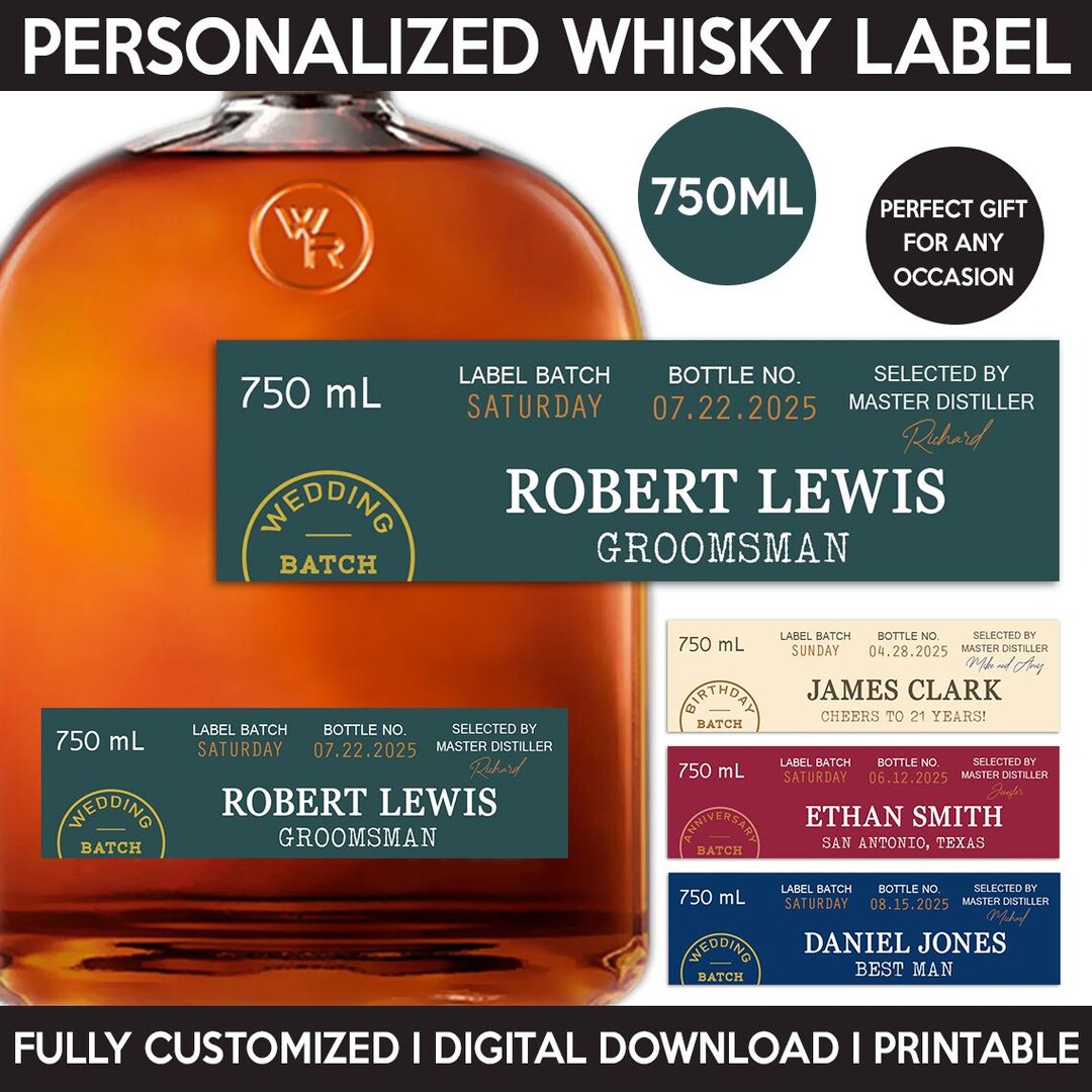 Whisky Label, Custom Bourbon Whisky Label, Personalized Printable ...