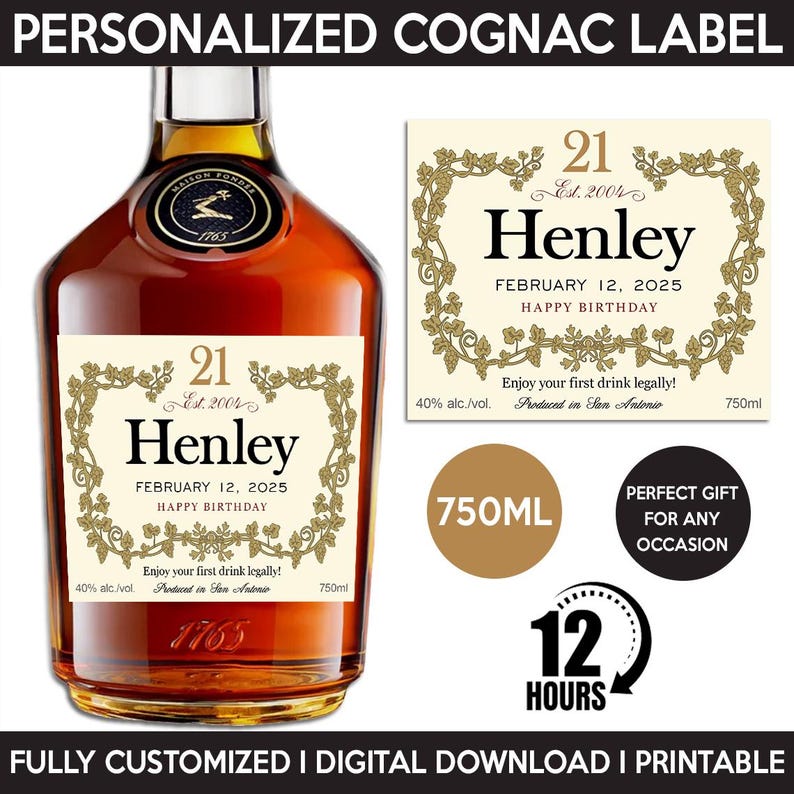 Hennessy Label, Custom Liquor Label, Personalized and Printable ...