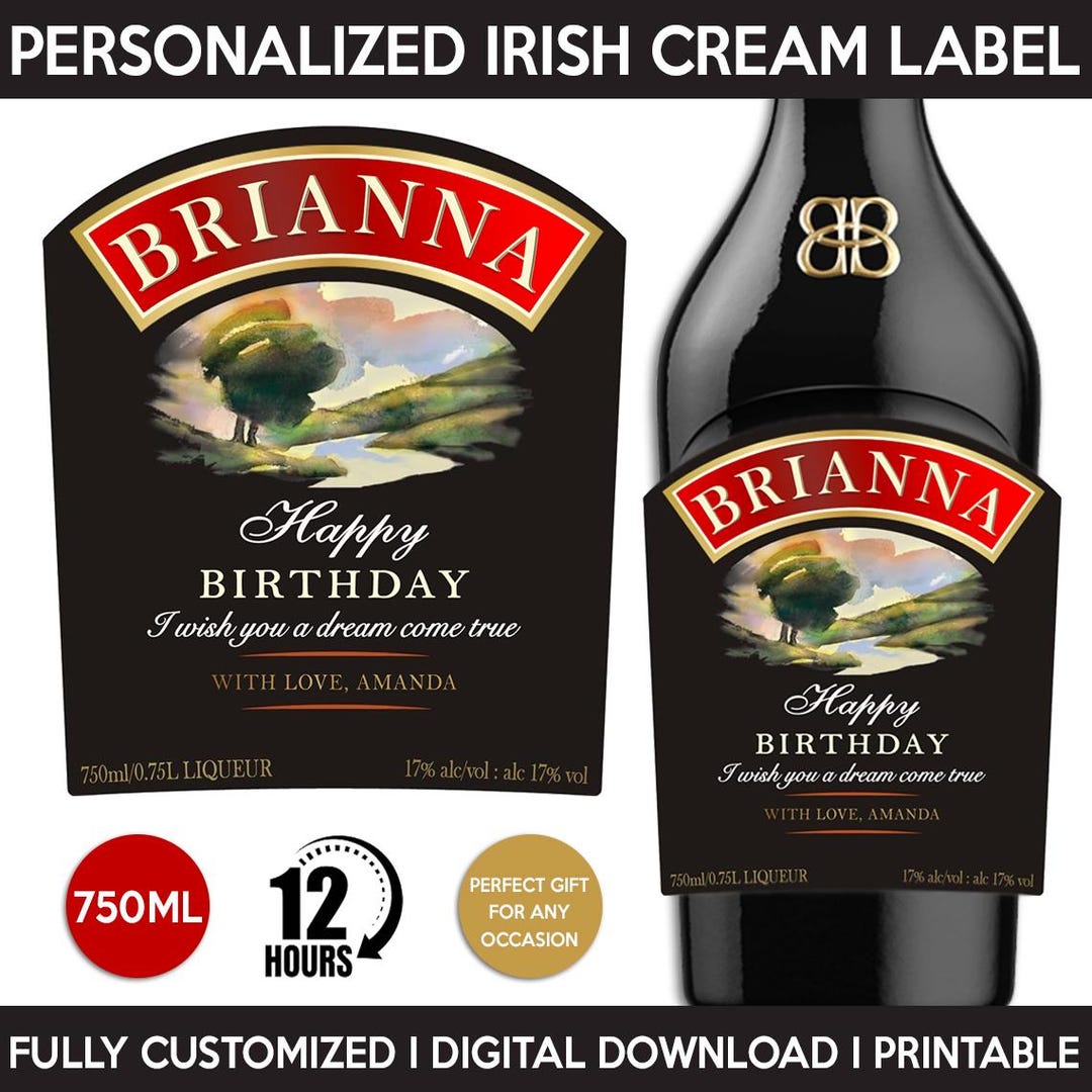 Baileys Label, Custom Irish Cream Liqueur Label, Personalized and ...