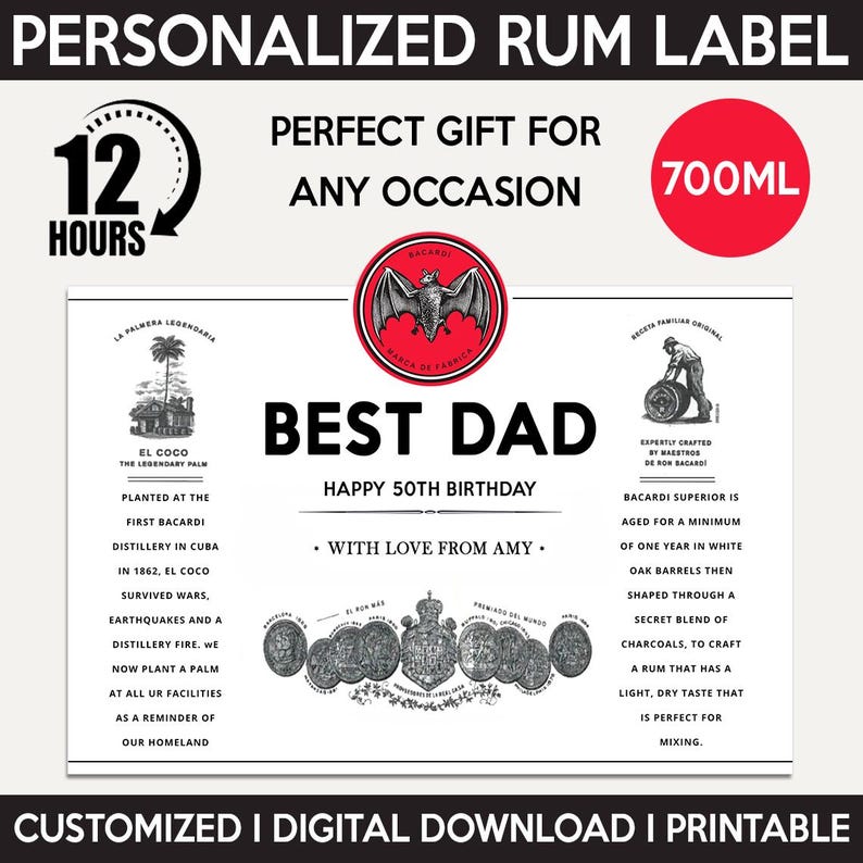 Custom Rum Label Replica, Personalized and Printable Template, Digital ...