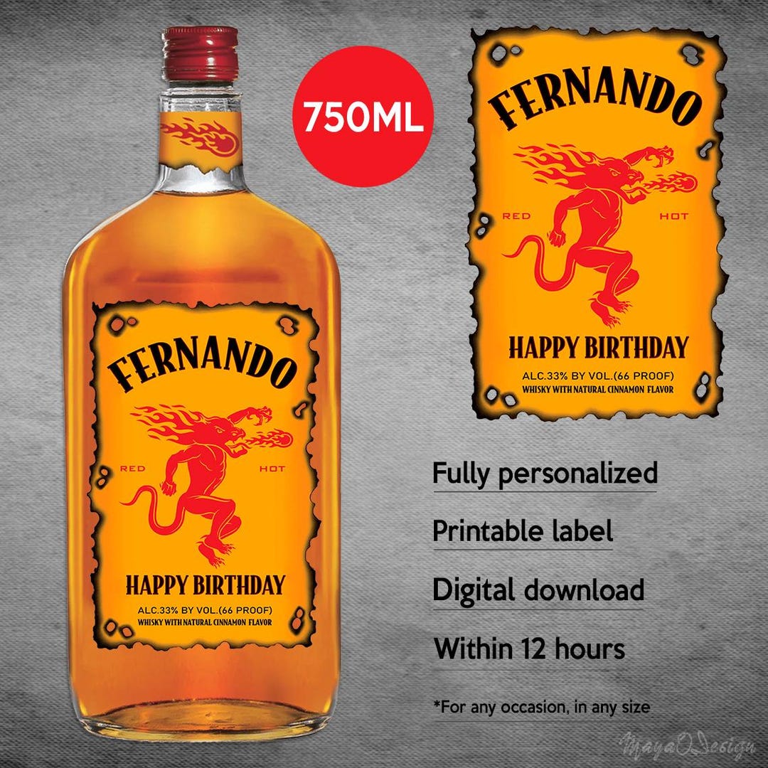 Fireball Label, Custom Cinnamon Whisky Label, Personalized Template ...