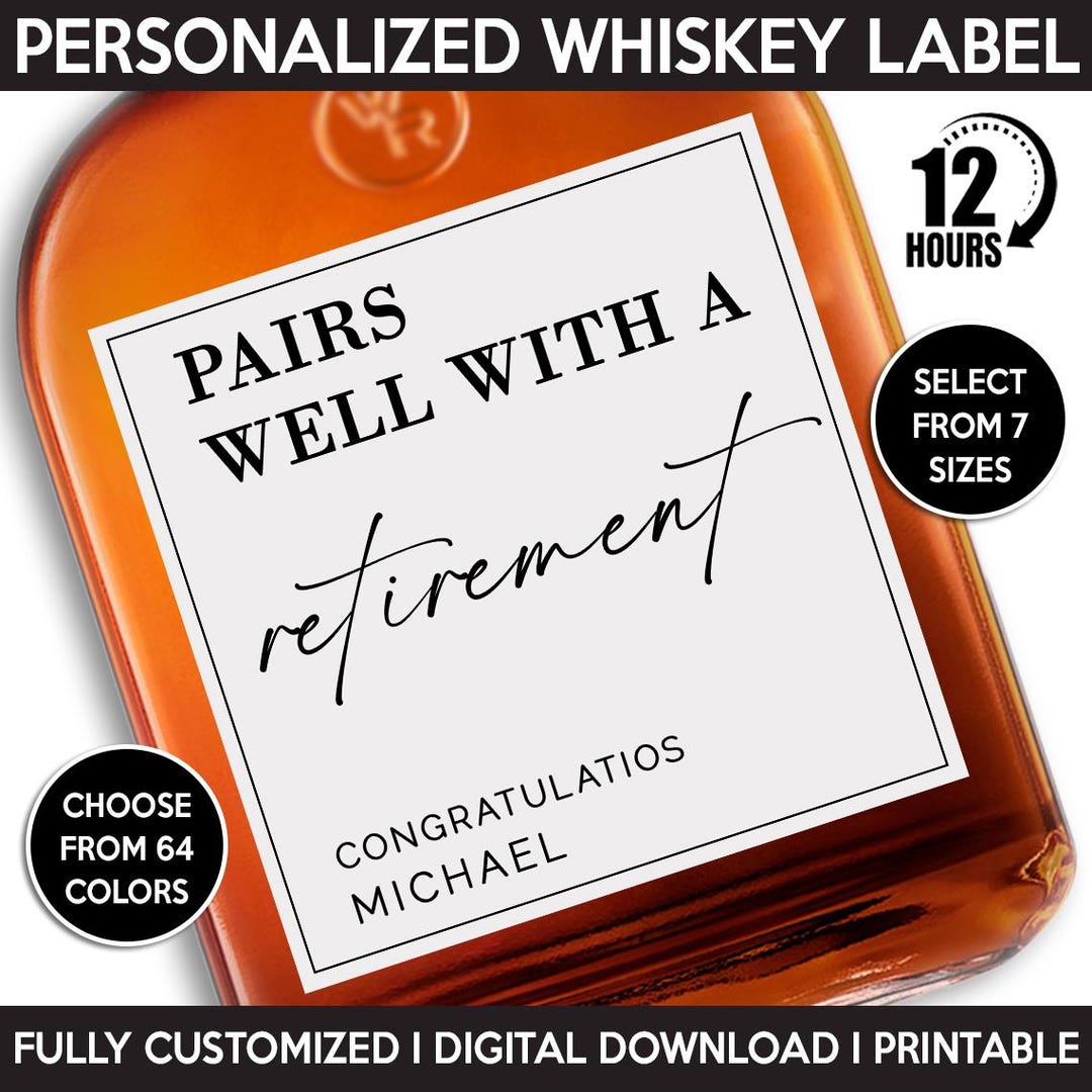 Pairs Well With A Retirement Whiskey Bottle Label, Retirement Gift for ...
