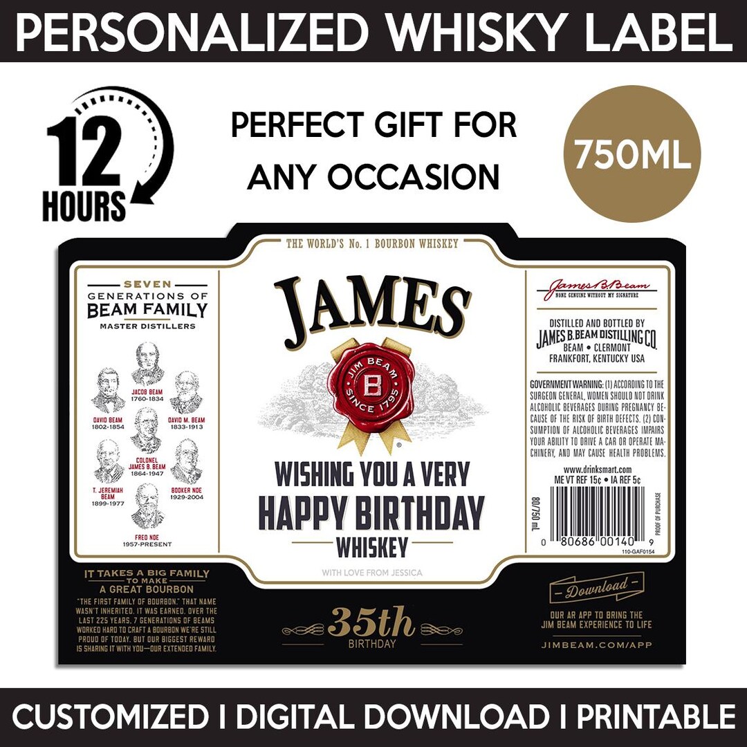 Bourbon Whisky Label, Custom Label, Personalized and Printable Template ...