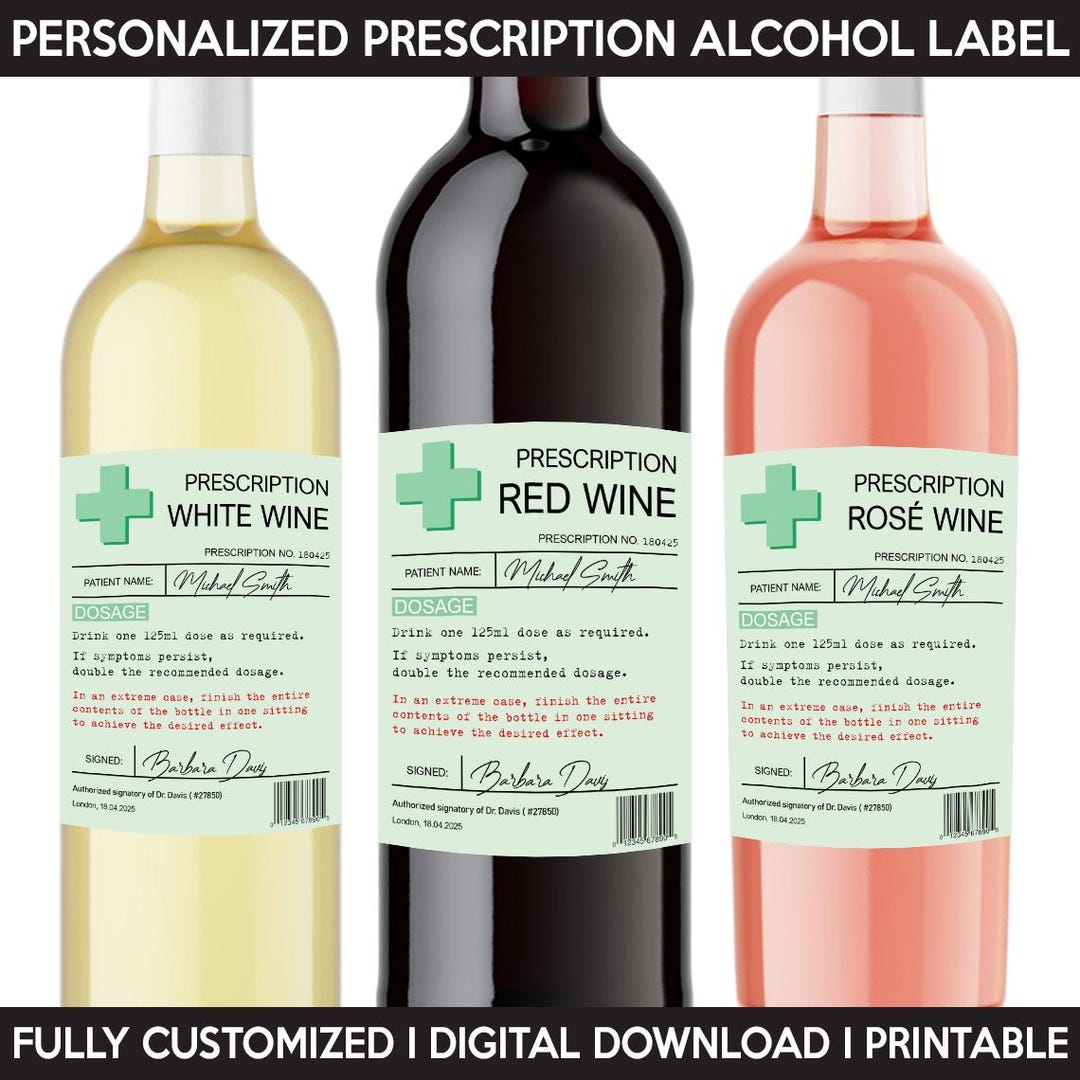 Prescription Label, Custom Alcohol Bottle Label, Personalized Template ...