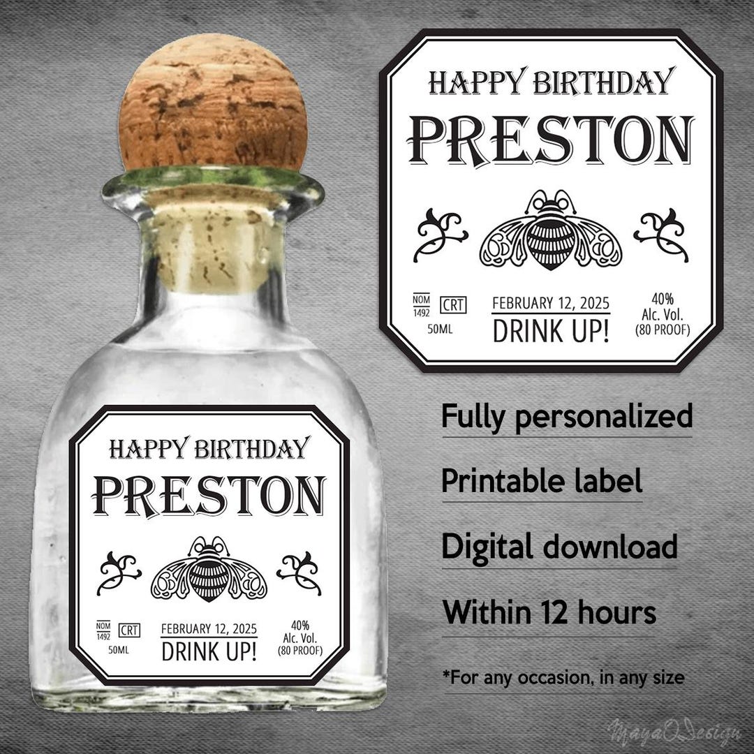 Mini Patrón Tequila Label, Custom Tequila Label, Personalized Template ...