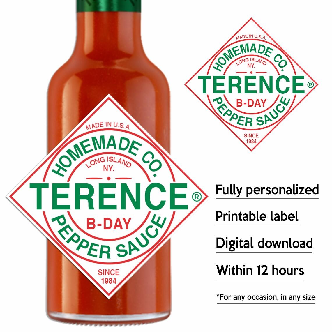 Tabasco Label, Custom Hot Sauce Label, Spice up Your Party Personalized ...