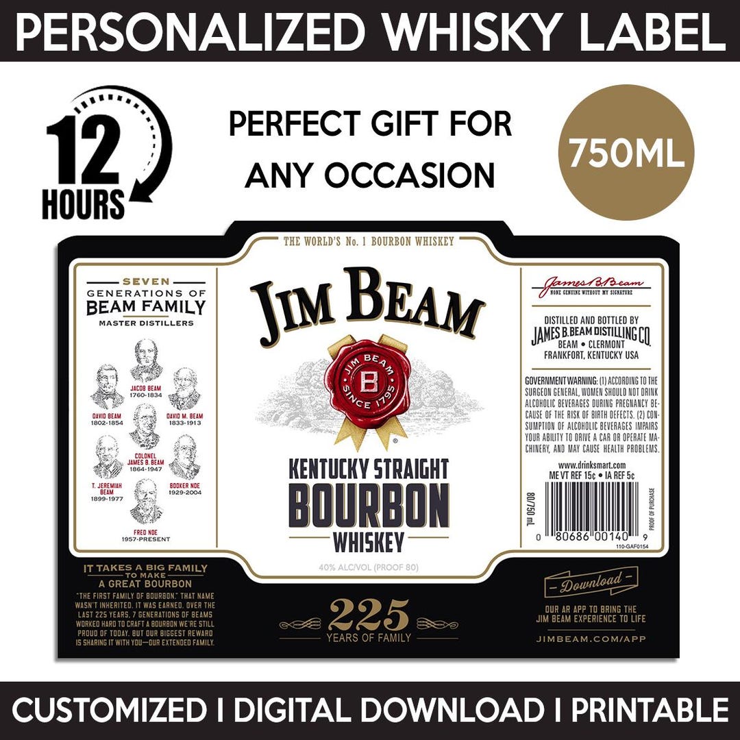 Bourbon Whisky Label Replica, Custom Label, Personalized and Printable ...