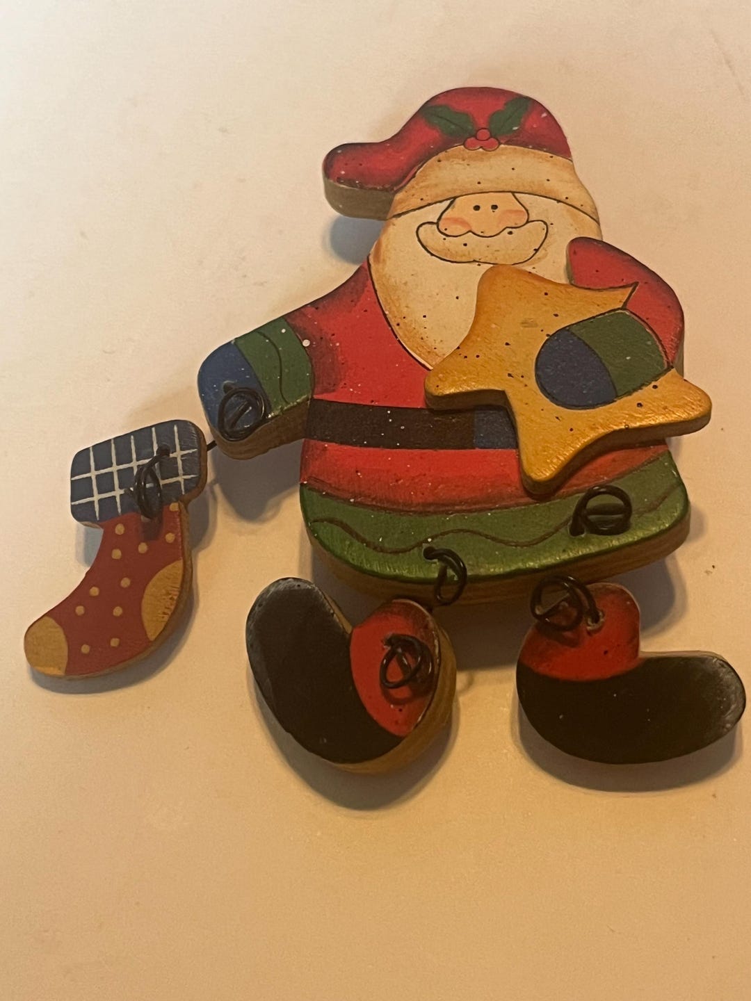 Vintage Wooden Santa Brooch - Etsy