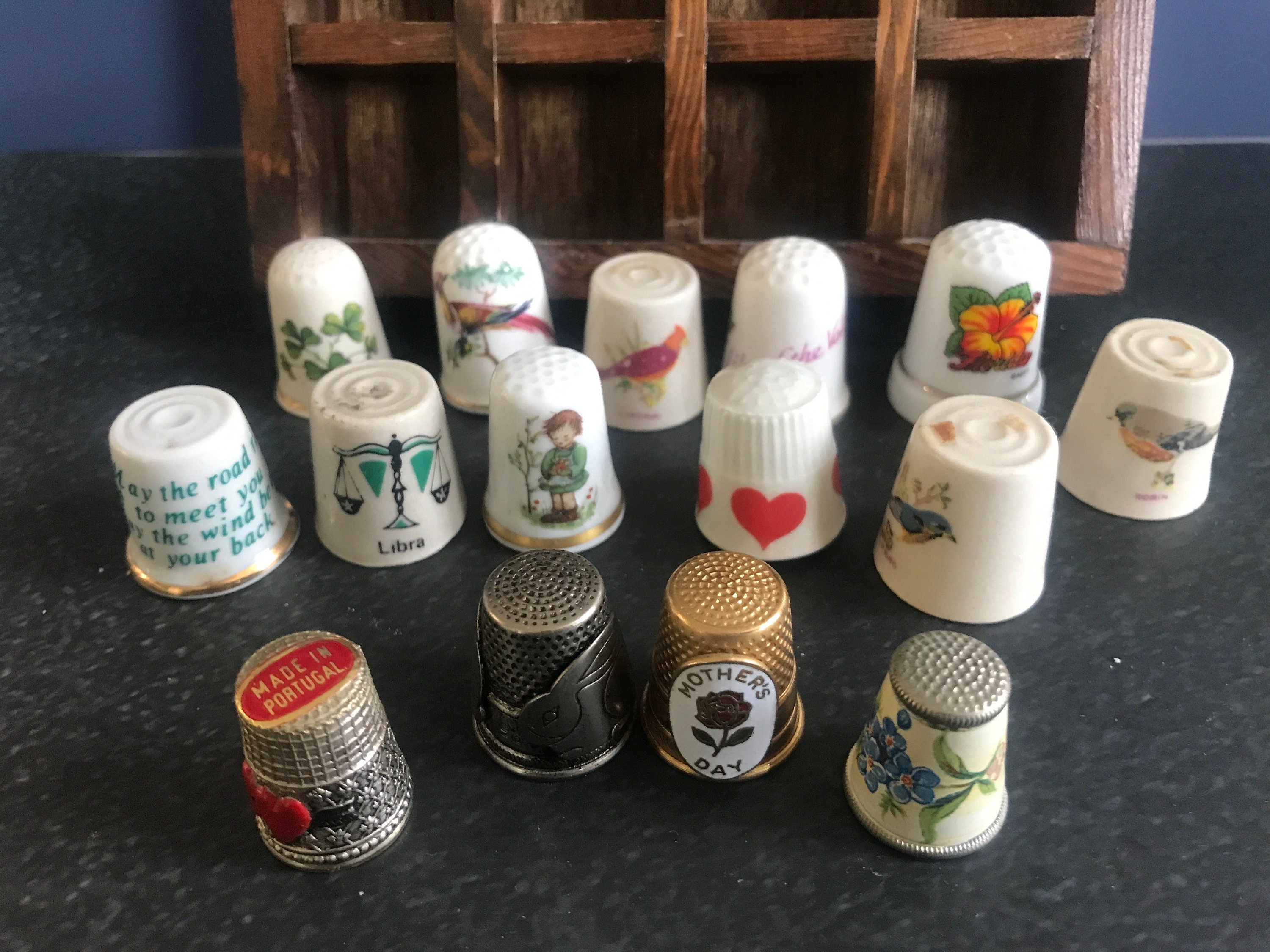Vintage Thimbles in Display Case - Etsy