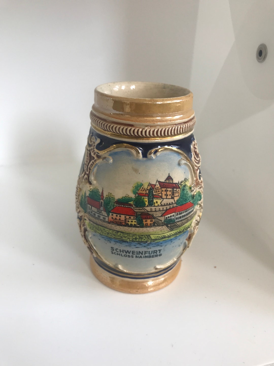Vintage German Beer Stein With Pewter Lid - Handcrafted Ceramic for ...