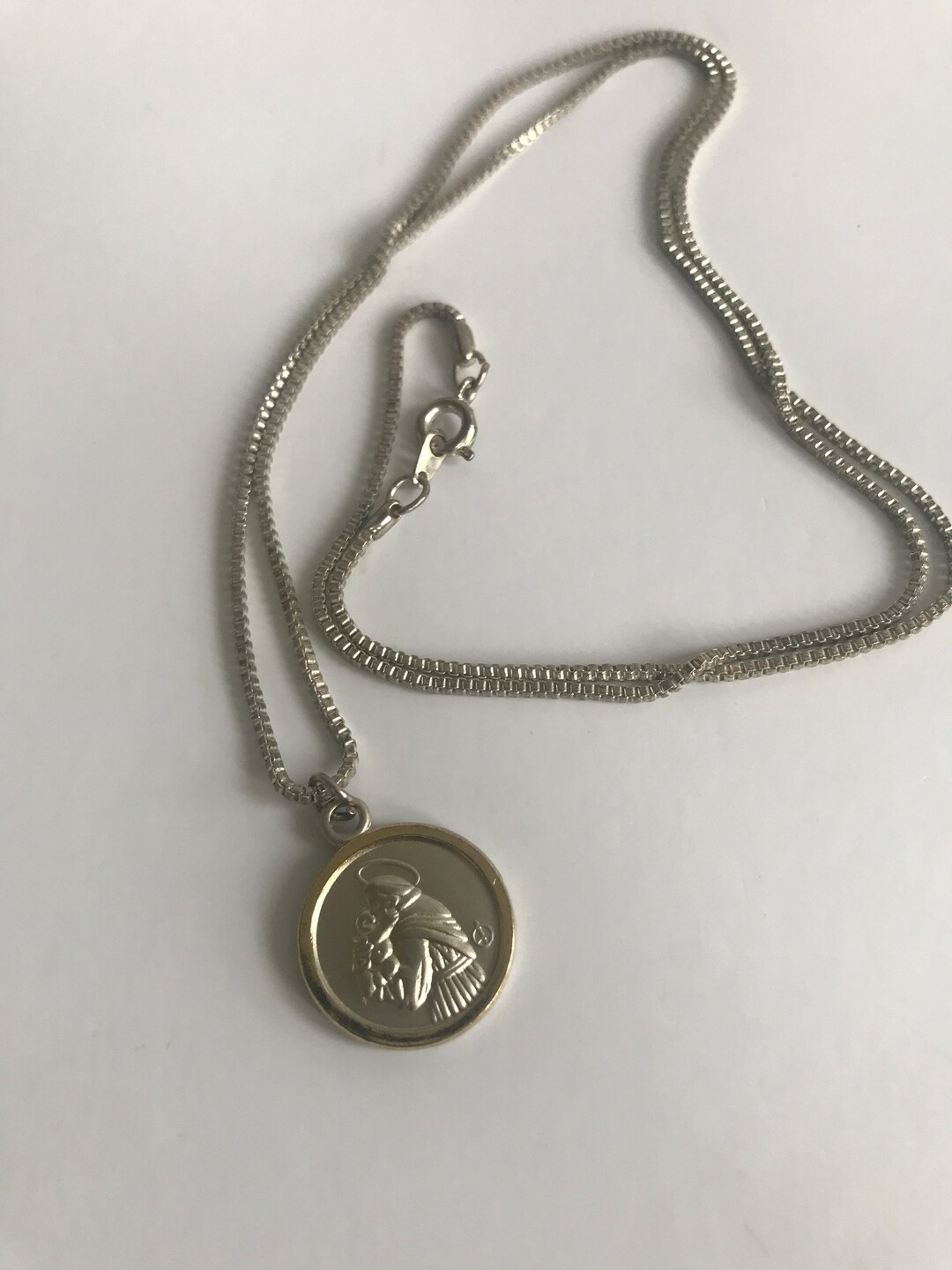 Vintage Silver Tone Round Religious Pendant With Line Link Necklace - Etsy