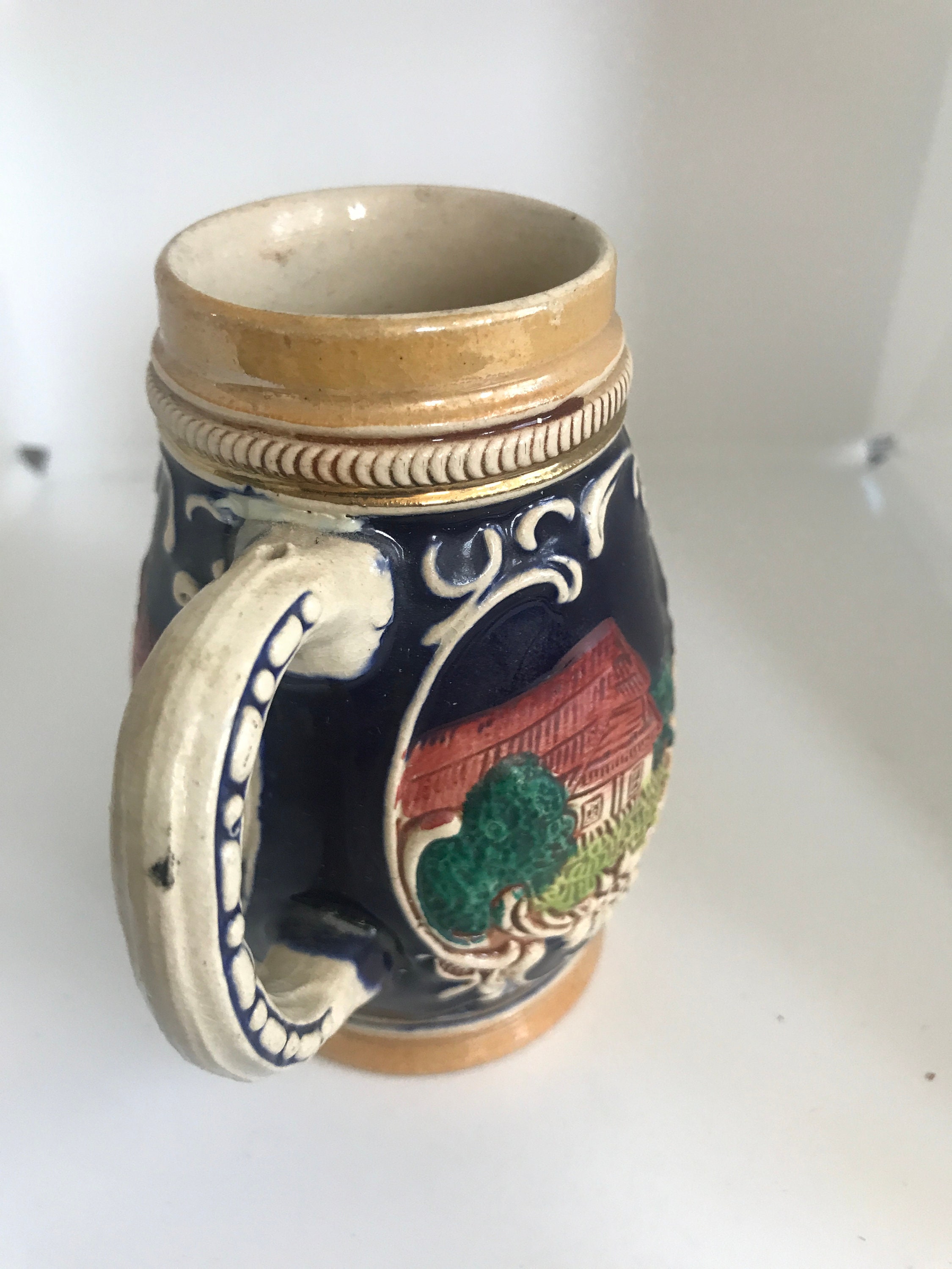 Vintage German Beer Stein With Pewter Lid - Handcrafted Ceramic for ...