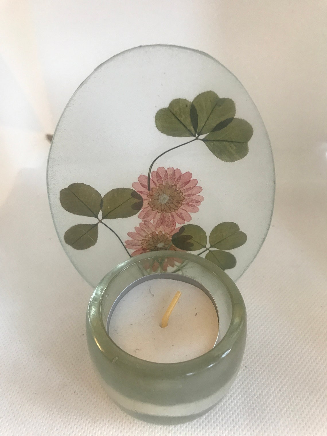 Vintage Pressed Dried Clover & Flower Petal Votive Tea Light Holder - Etsy
