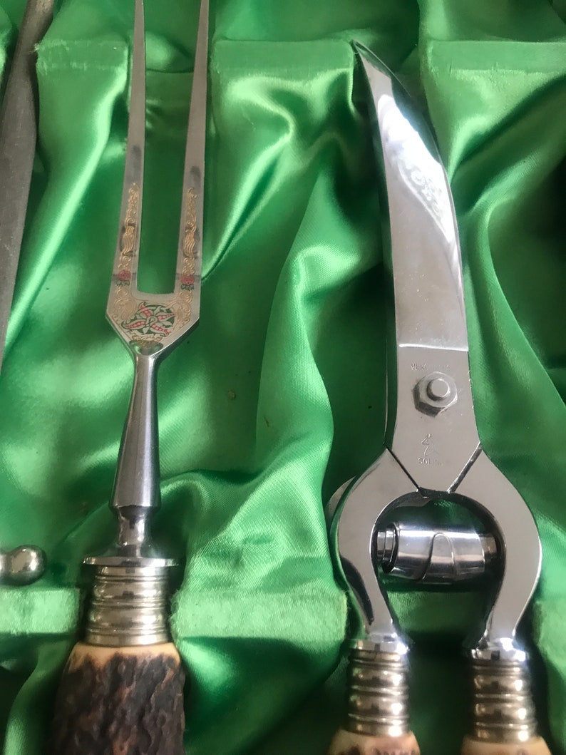 Antique Solingen Germany Rostfrei Stag Handle Carving Set 4 Pc - Etsy