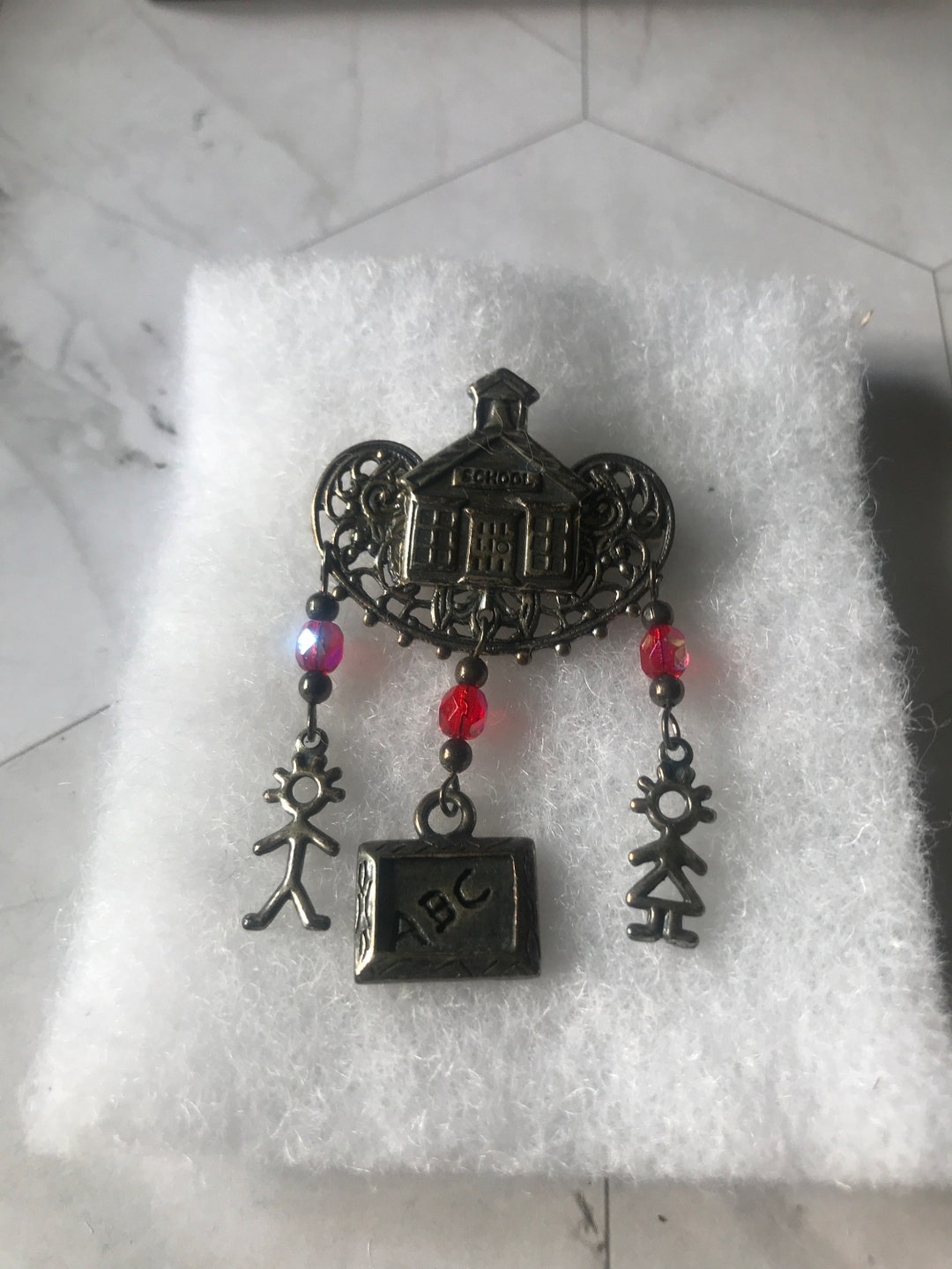 Vintage School House Teacher Brooch With Boy/girl and Chalkboard ...