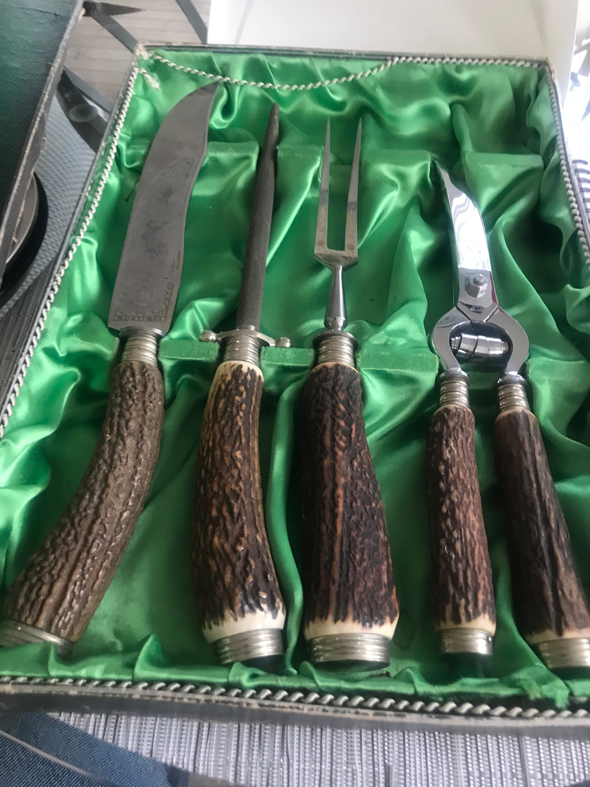 Antique Solingen Germany Rostfrei Stag Handle Carving Set 4 Pc - Etsy