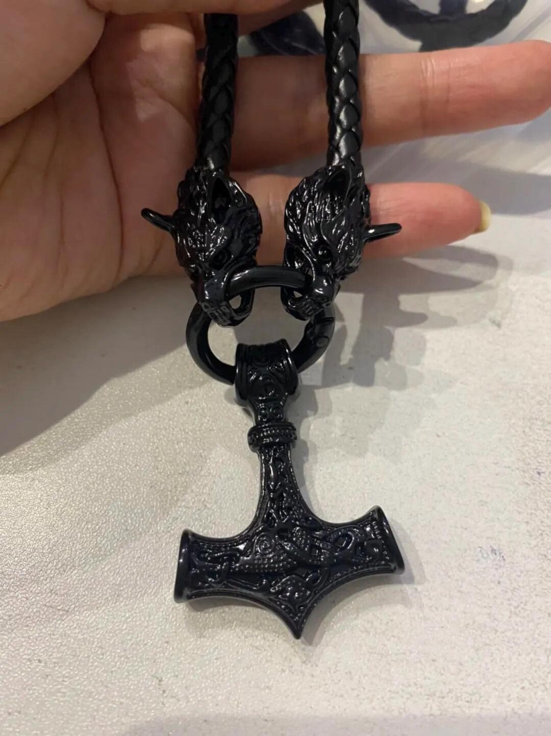 Black Mjolnir Necklace With Fenrir Chain - Etsy