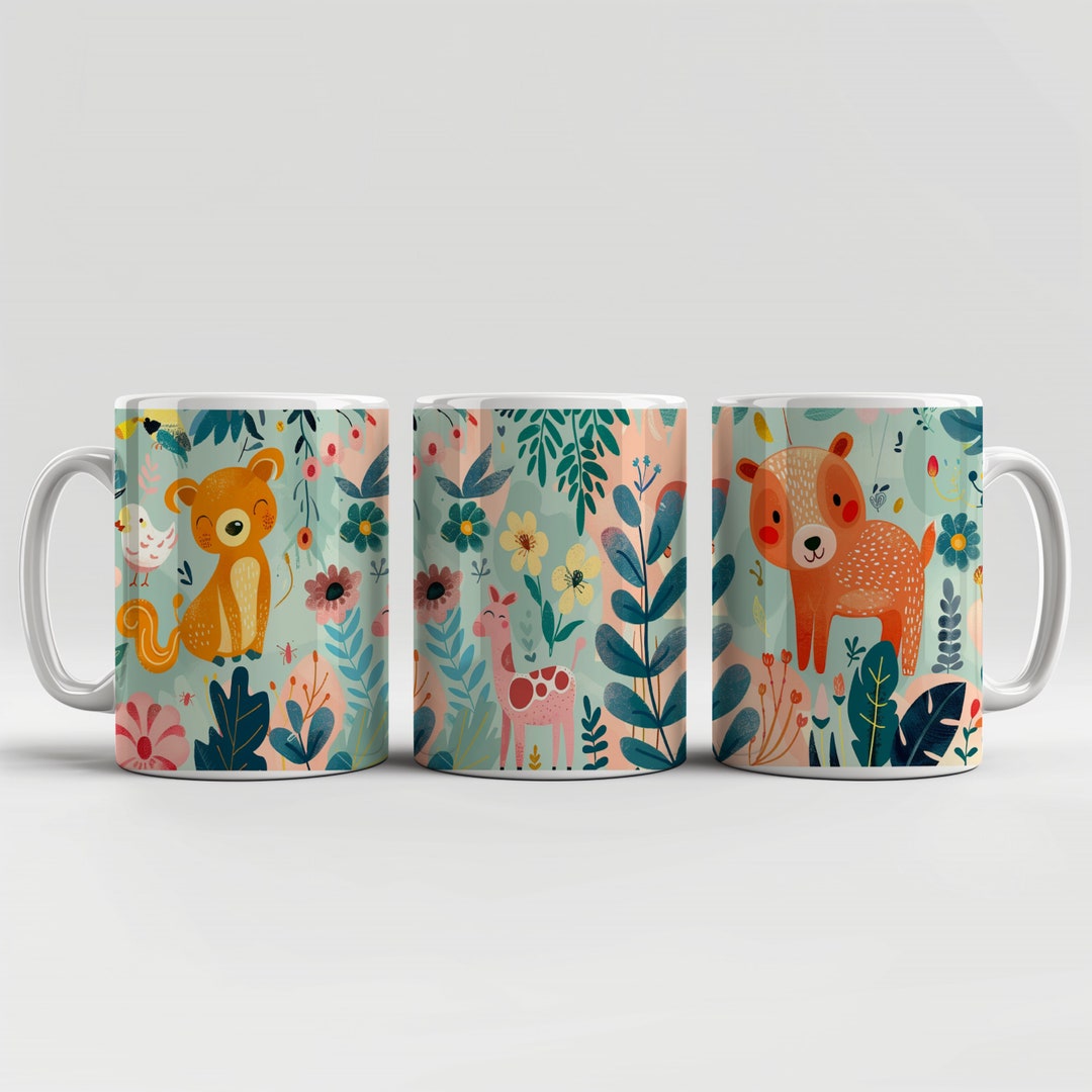 Children's Colourful Animal Patterned Mug, Birthday Gift, Children's ...