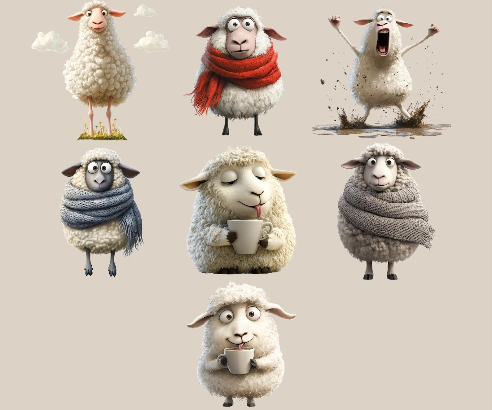 150+ Quirky Sheep Clipart Bundle: Funny Sheep Cartoon PNG Stickers ...