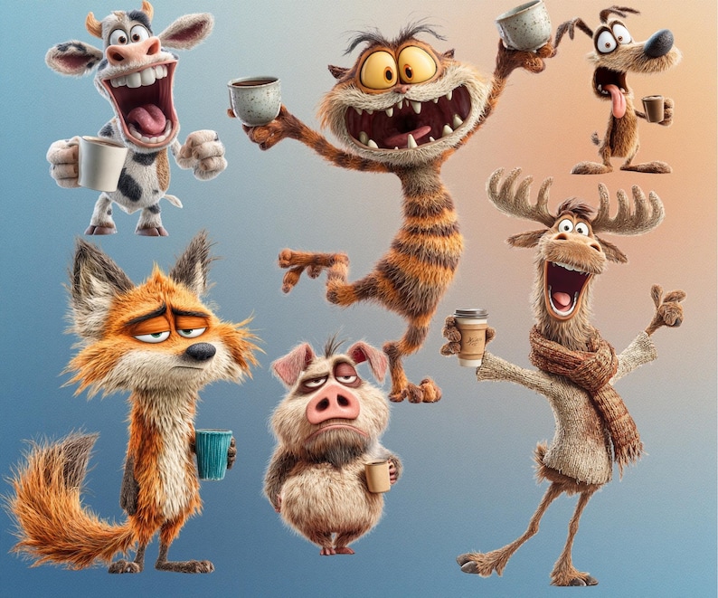 Funny Coffee Animals Clipart Bundle – Quirky Pngs for Mugs, POD - Etsy