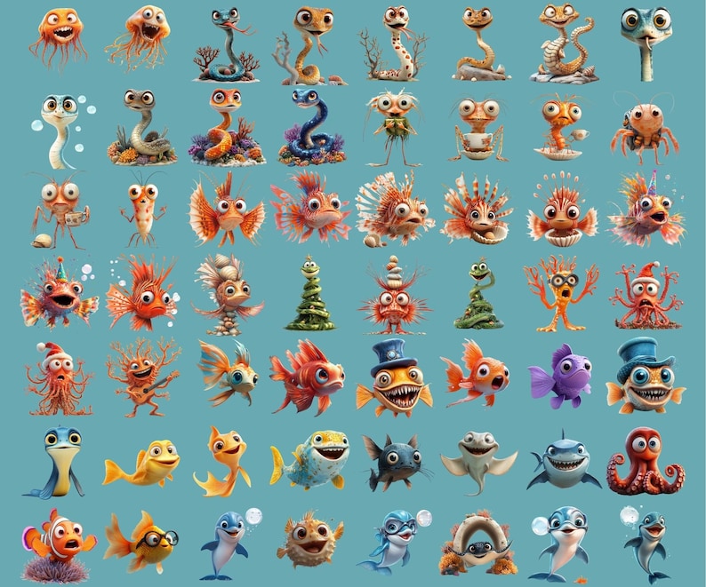 300+ Ocean Life Clipart Bundle: Whimsical Sea Creatures Pngs ...
