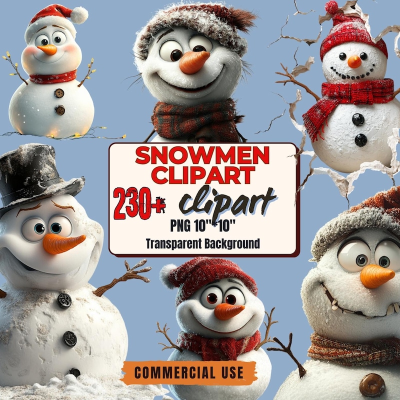 Funny Snowman Clipart - Etsy