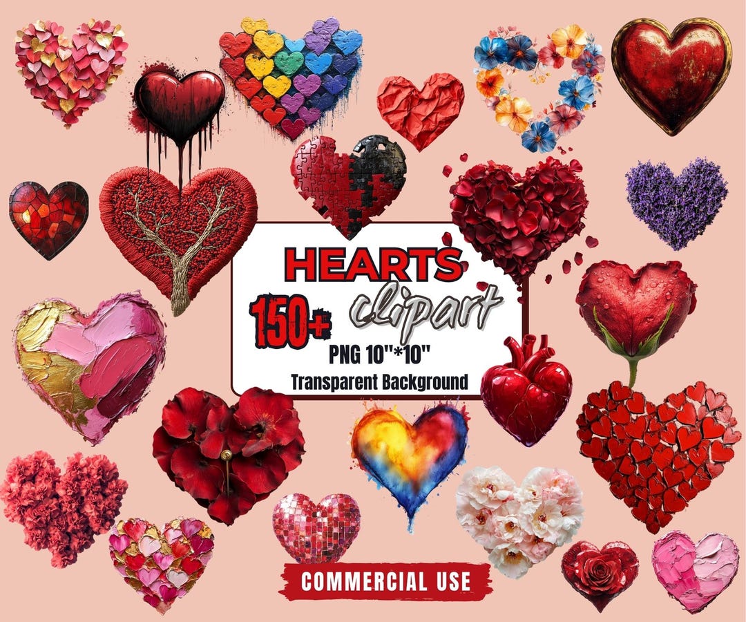 150+ Hearts Clipart Bundle - Love Graphics Heart Clipart PNG Printable ...