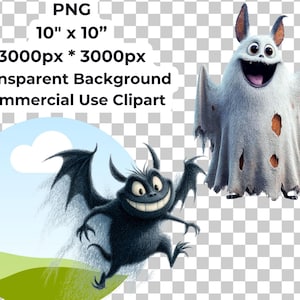 Funny Bat Clipart Bundle: Spooky Halloween PNG Graphics (commercial Use ...
