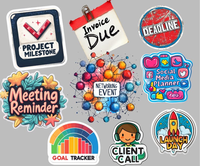 580 Digital Business Planner Stickers: Productivity & Goal Setting Pngs ...