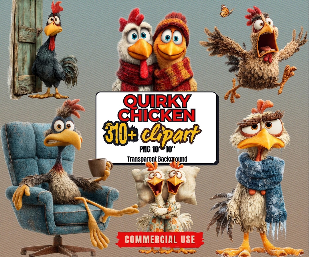 Funny Chicken Clipart Bundle: Quirky Chicken Pngs (commercial Use ...