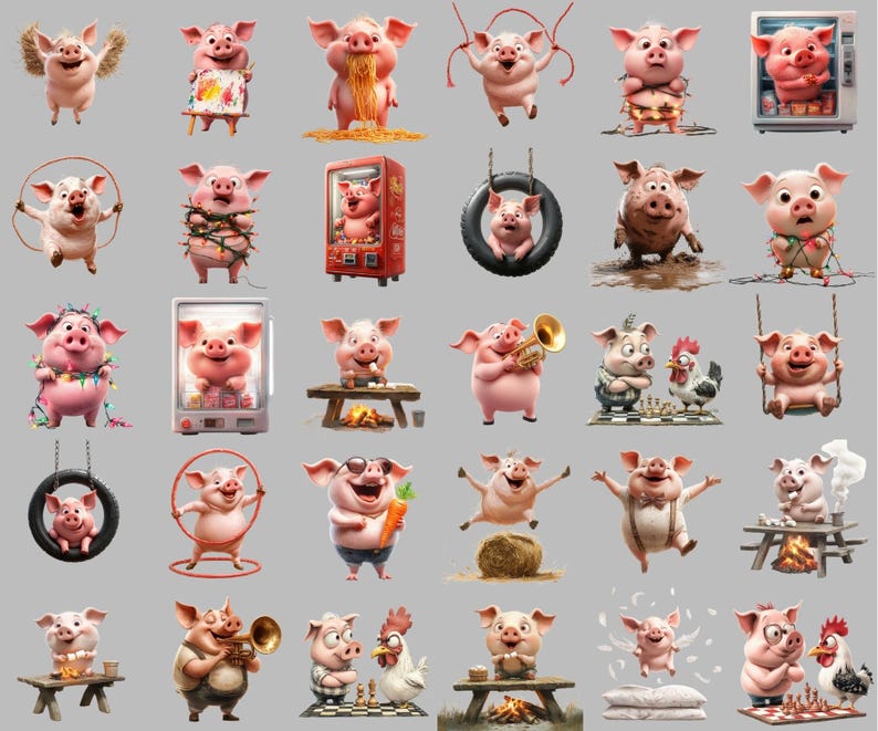 140+ Quirky Pig Clipart Bundle: Funny Animal Cartoon PNG Stickers ...