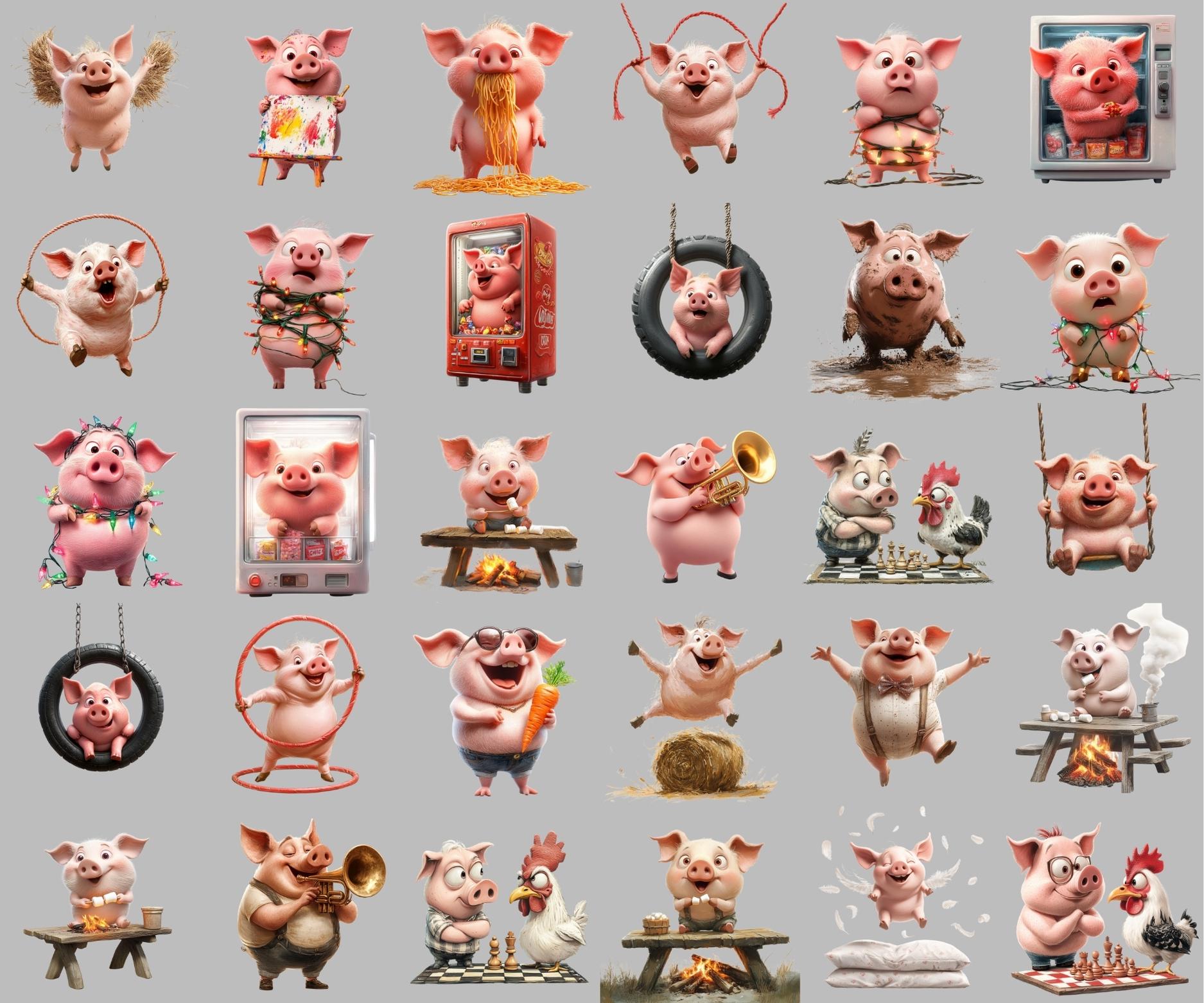 140+ Quirky Pig Clipart Bundle: Funny Animal Cartoon PNG Stickers ...