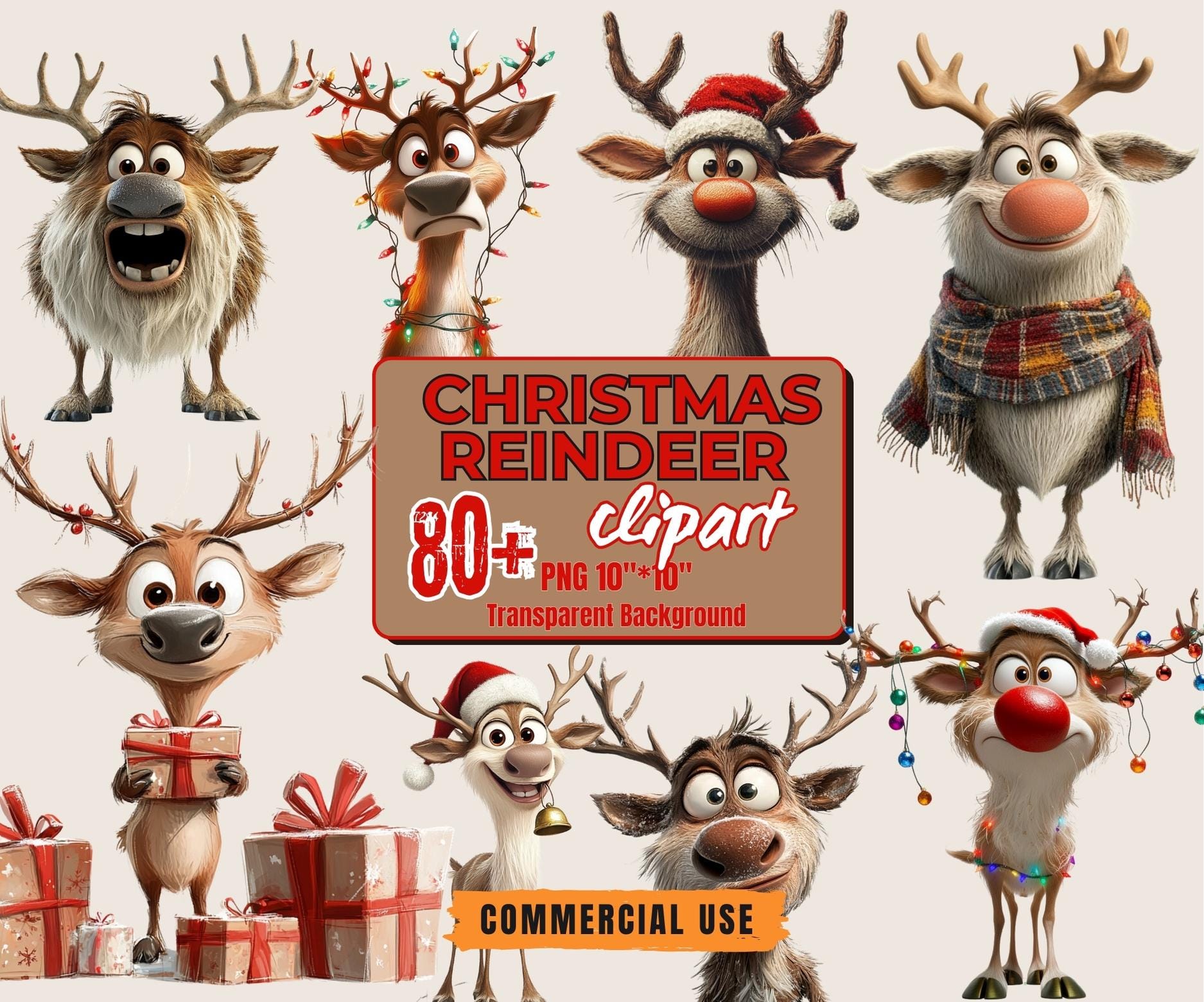 80+ Christmas Reindeer Clipart Bundle: Quirky Christmas Pngs ...