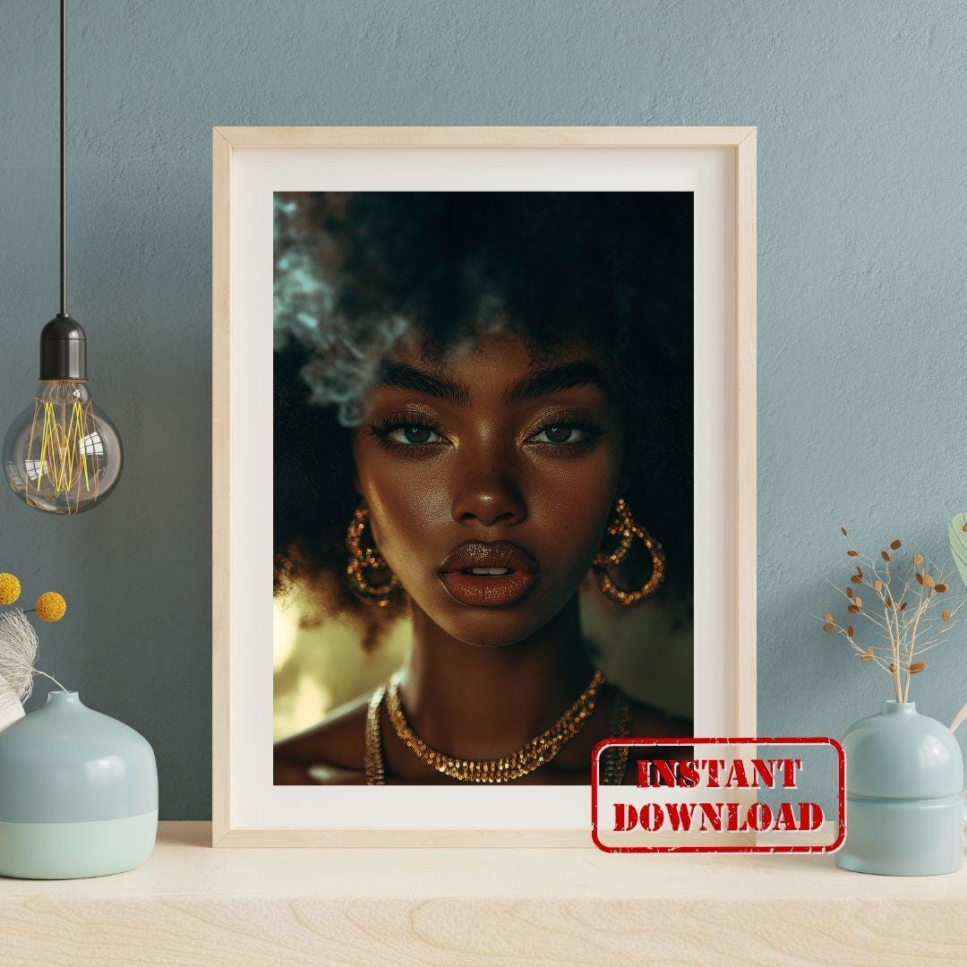Afro Woman Portrait Digital Poster Afro Print Large Digital Canvas Afro ...