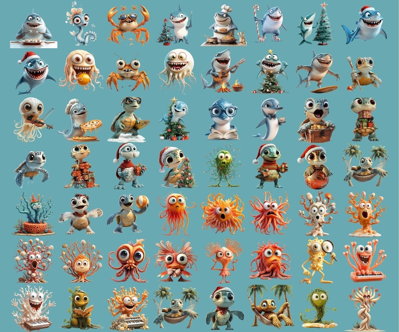 300+ Ocean Life Clipart Bundle: Whimsical Sea Creatures Pngs ...