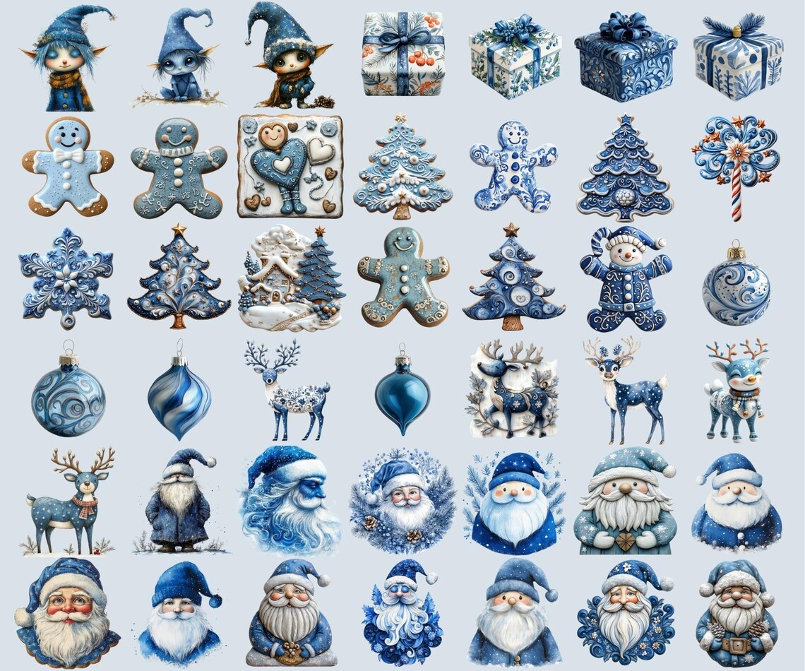 230+ Blue Christmas Clipart Bundle: Whimsical Holiday PNG Graphics ...