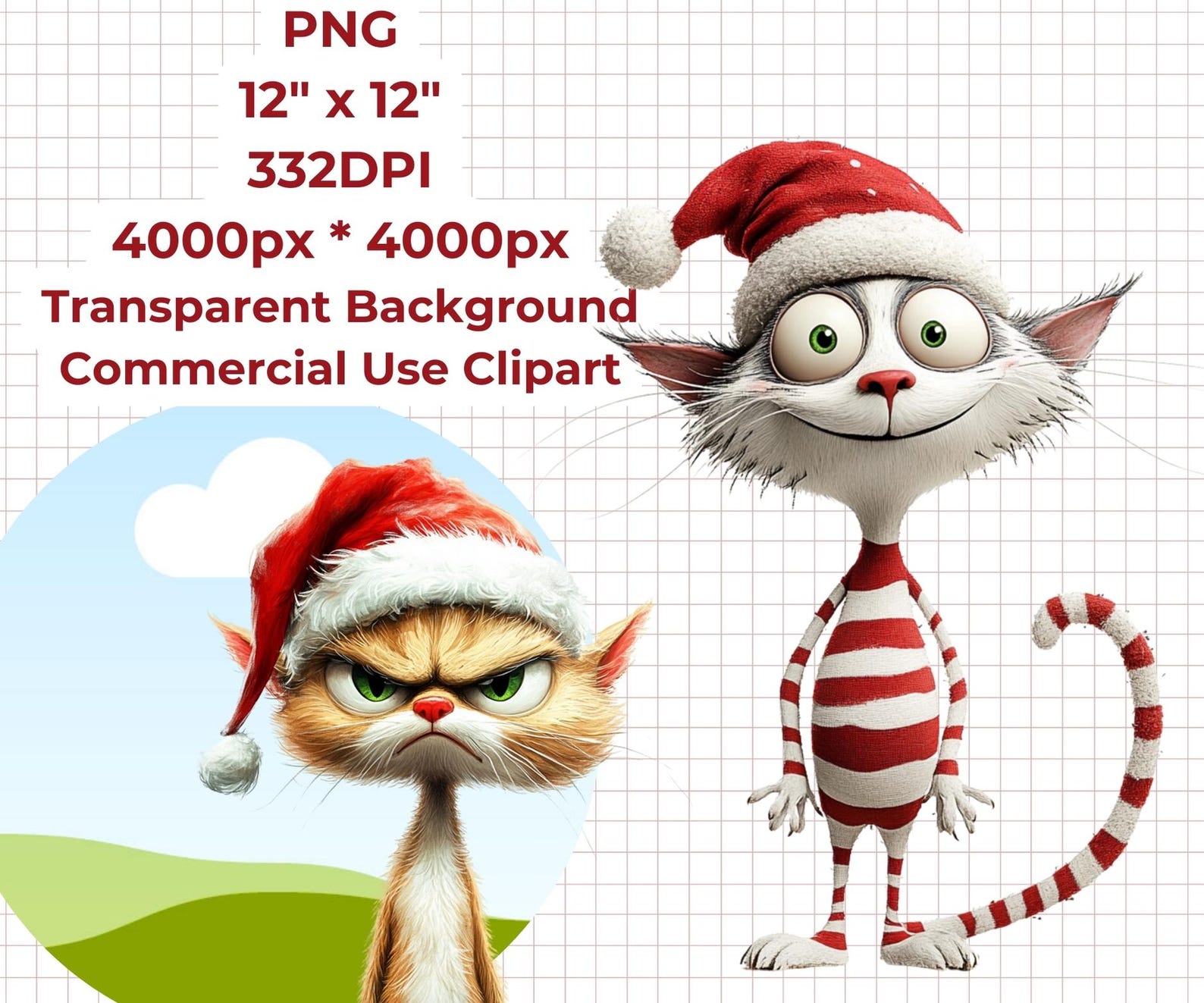 70+ Christmas Cats Clipart Bundle: Festive Santa Cat Pngs (transparent ...