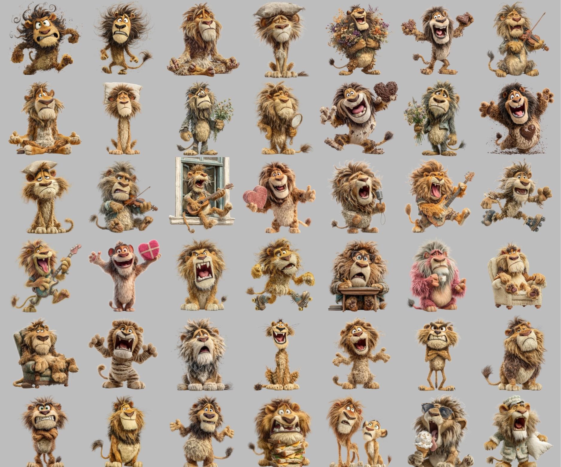 Funny Lion Clipart Bundle: Quirky Jungle Animal Pngs (commercial Use ...